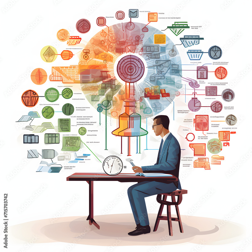 Person creating a mind map for business strategy isolated on white ...