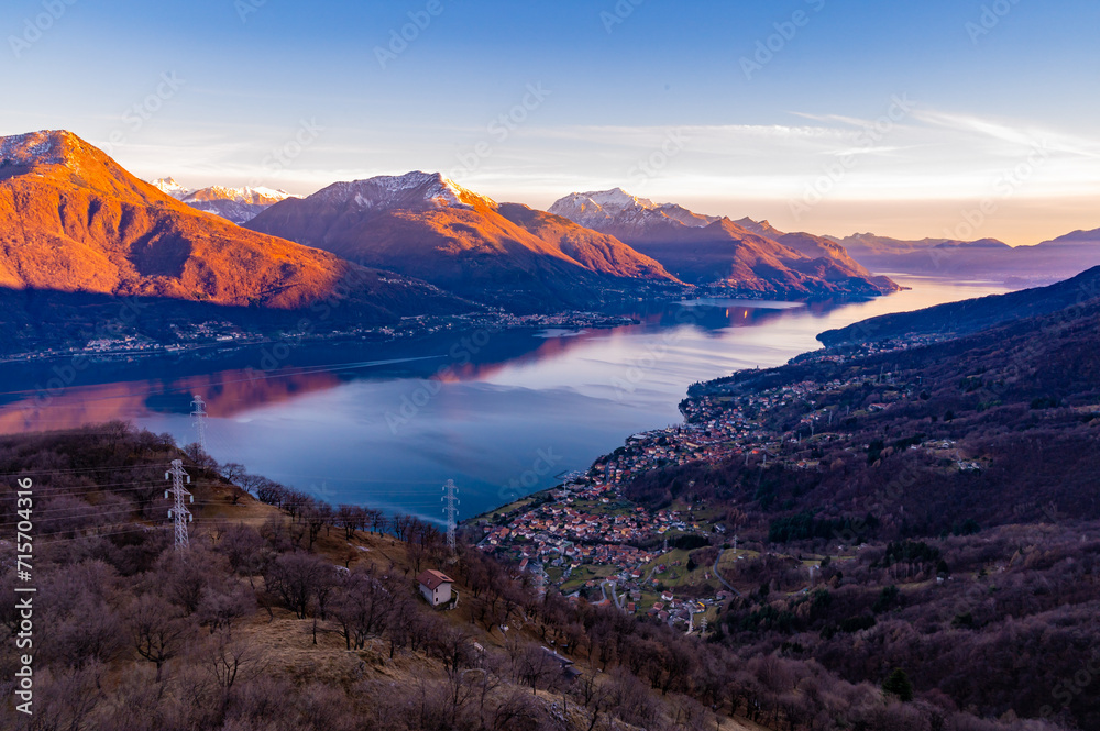 View of Lake Como in winter, looking south, from Musso, with the ...