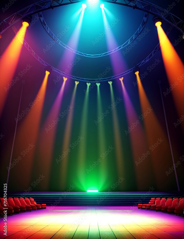 stage with spotlight and stage.Theater stage light background with ...