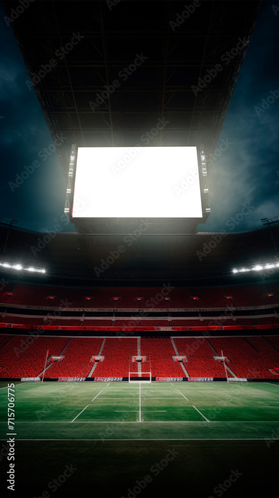 Impressive stadium with massive blank mockup scoreboard screen under ...