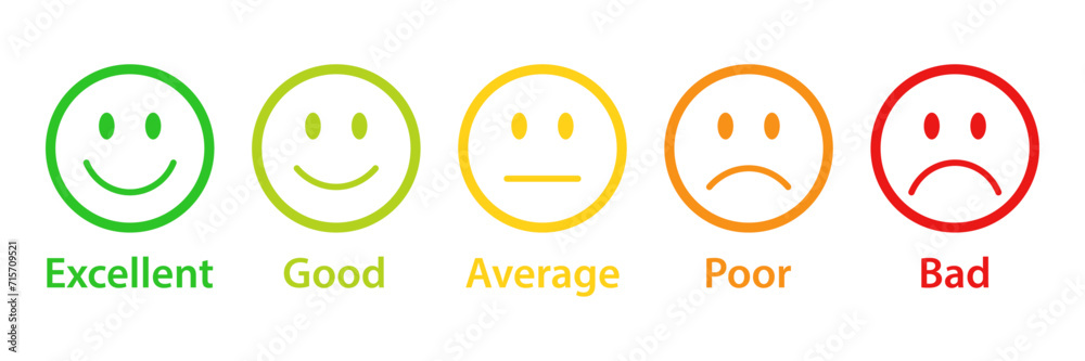 Rating emojis set in different colors outline. Feedback emoticons ...