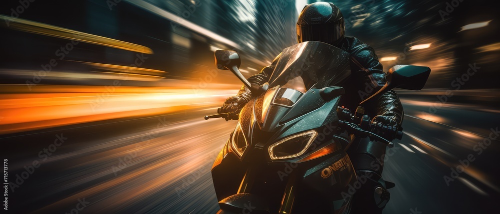 Motorcycle. Professional motorbike rider, riding with high speed on the ...