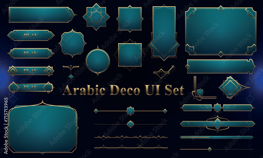 Vetor de Set of Art Deco Modern User Interface Elements. Fantasy magic HUD with arabian elements ...