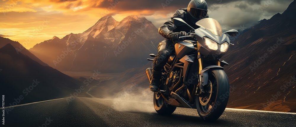 Motorcycle. Professional motorbike rider, riding with high speed on the ...