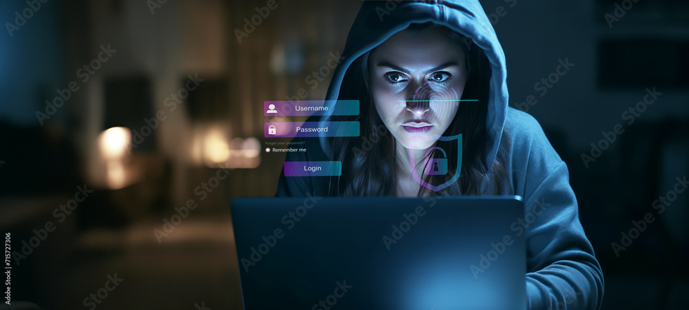 Hacker. cybersecurity vulnerability, coding, malware computer, entering username and password of ...