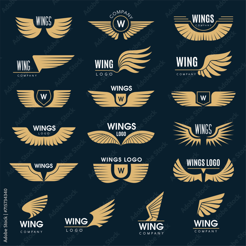 Flying wings. Stylized bird wings for emblem design projects recent ...