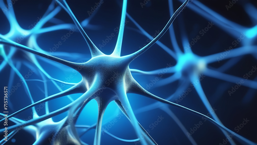 Abstract neuron background. Flashes of white blue light on a dark ...