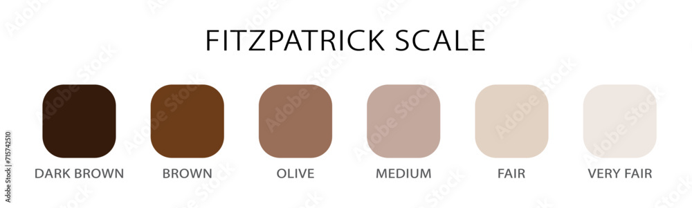 Human skin tone set of six fitzpatrick scale with names. Fitzpatrick ...