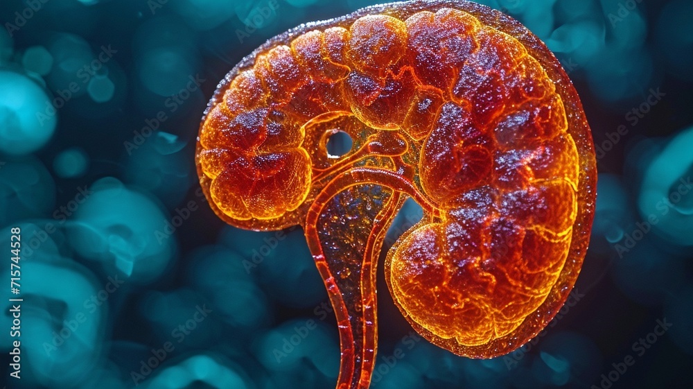Anatomical graphic showing the cross section of a human kidney ...