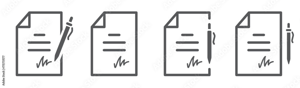 Contract icon. Signature of agreement symbol. Pen signing a contract ...