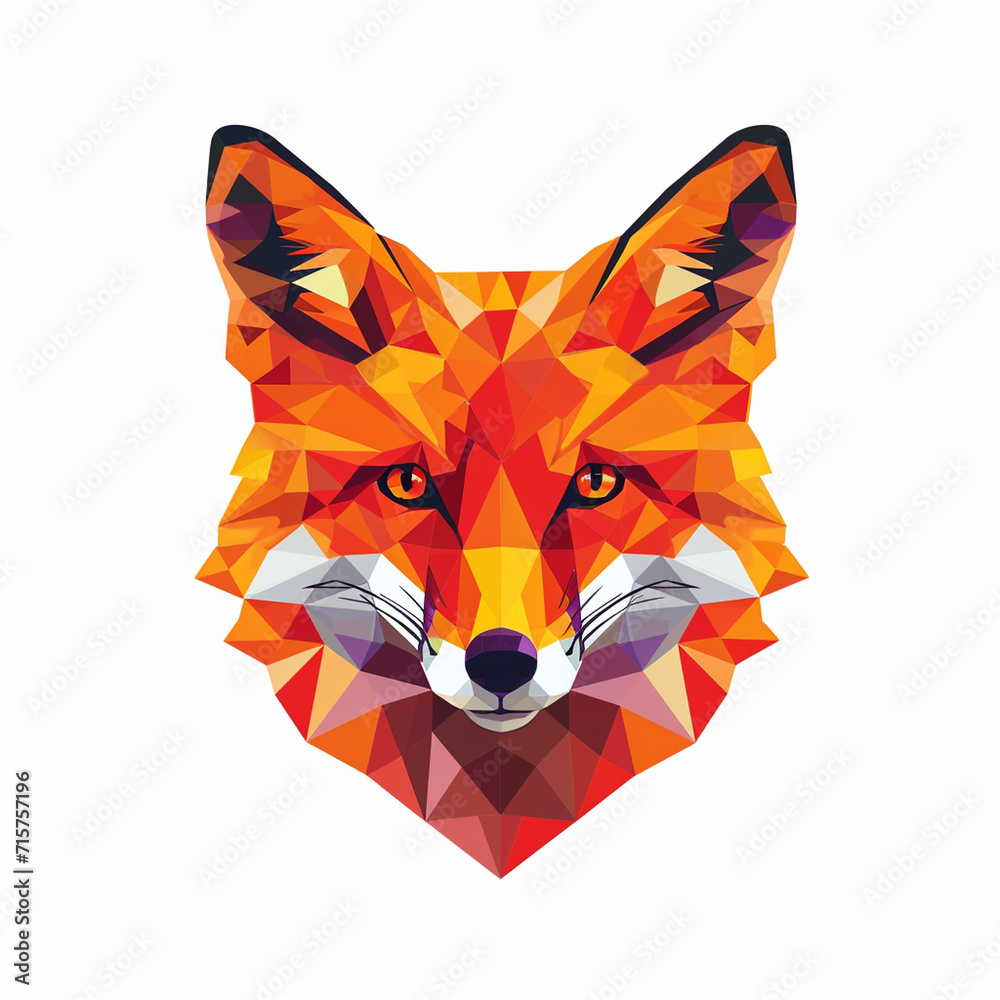 Geometric fox head in vibrant orange polygons, Logo on white background ...