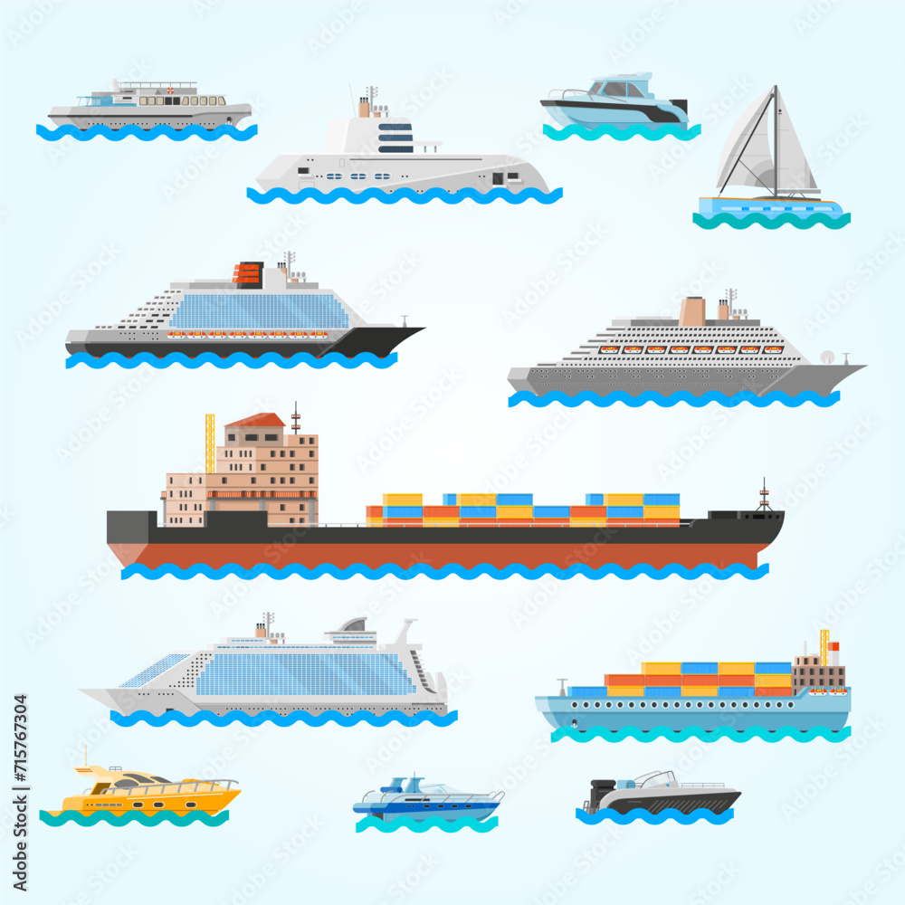 water transport flat decorative icons set Stock Vector | Adobe Stock