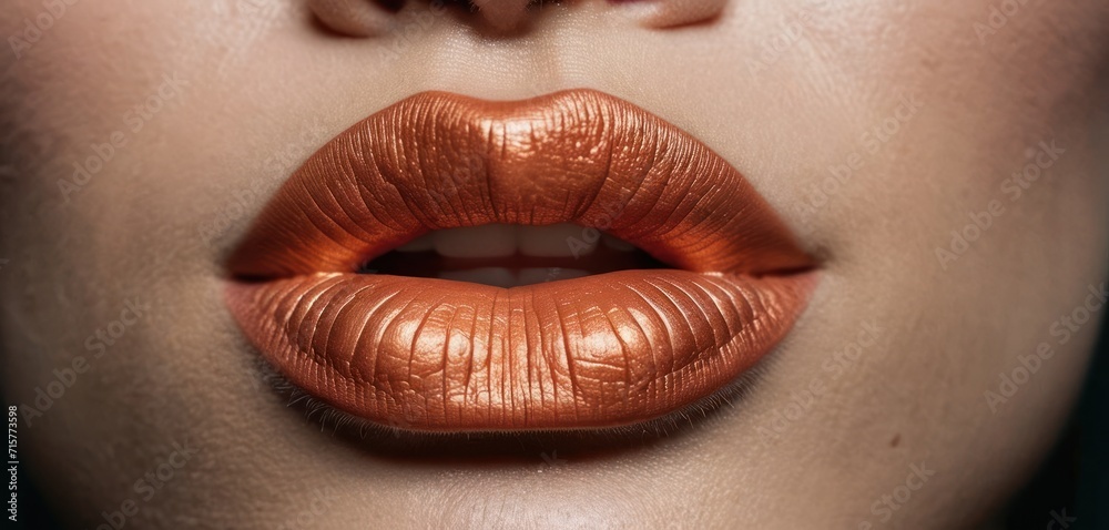 a close up of a woman's lips with a gold lip ring on top of her lip and ...