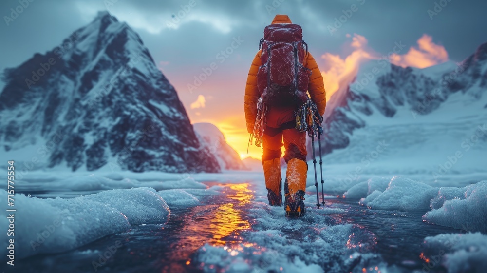 Expert Mountain Guide Leading the Way: Navigating a Challenging Ice ...