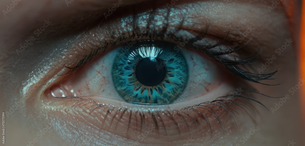 a close up of a person's eye with a blue eyeball in the center of the ...