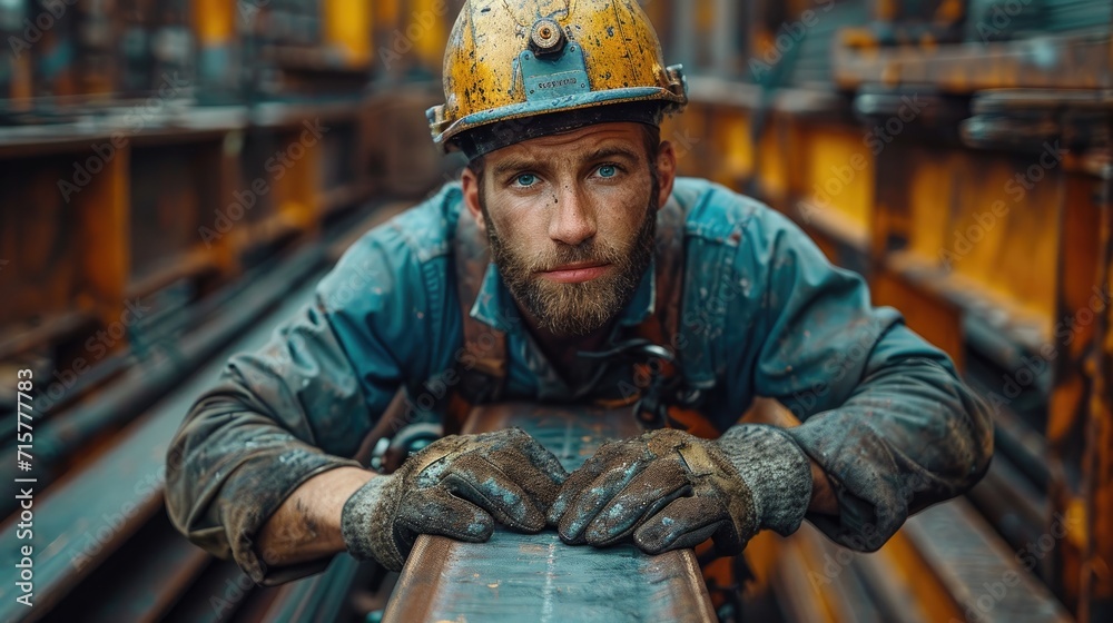 Skilled Structural Ironworker Expertly Installing Steel Beams High ...