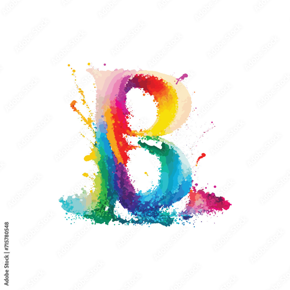 Realistic B letter with color splash on white background, rainbow ...