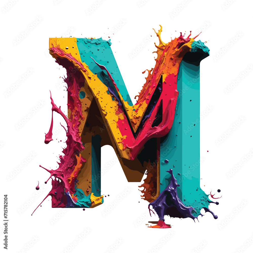Realistic M letter with color splash on white background, rainbow ...