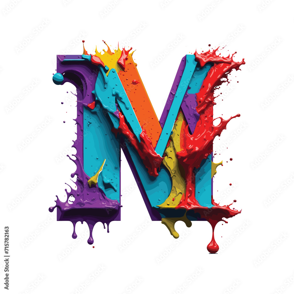 Realistic M letter with color splash on white background, rainbow ...