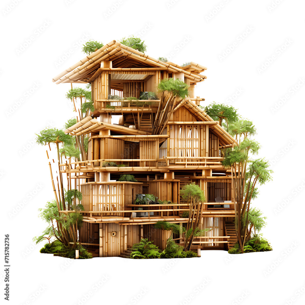 House built with bamboo on transparent background PNG. Natural ...
