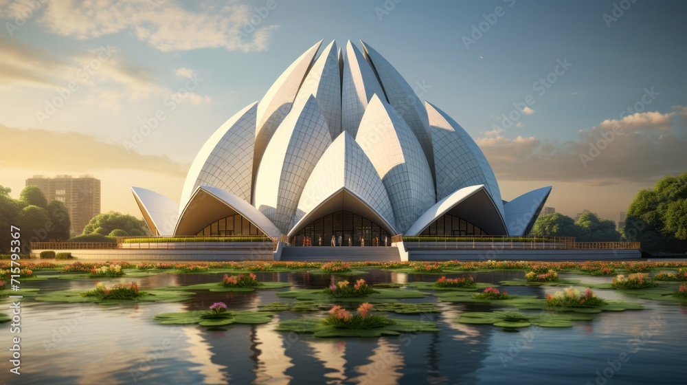 The lotus temple on a beautiful summer day with a beautiful sunset ...