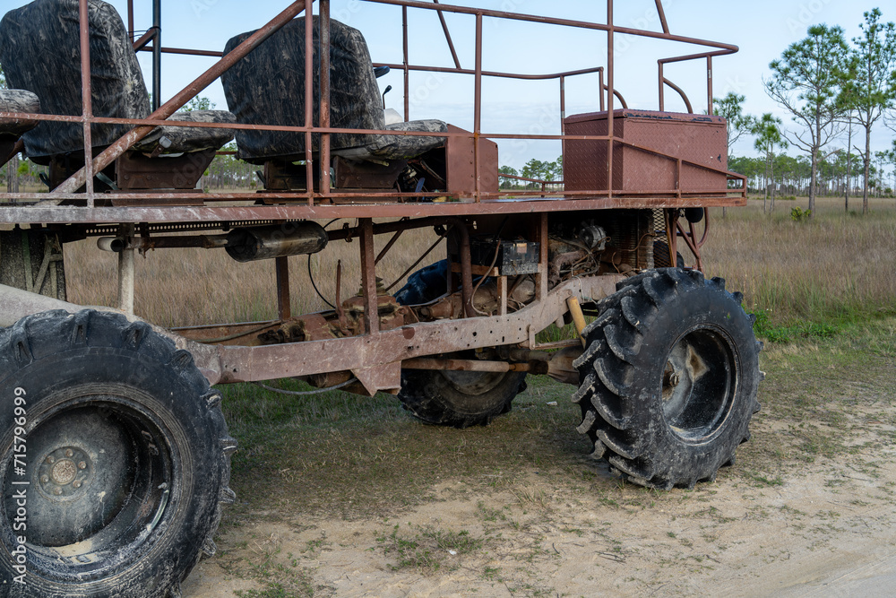 A close-up view of a custom built swamp buggy on a truck chassis with ...