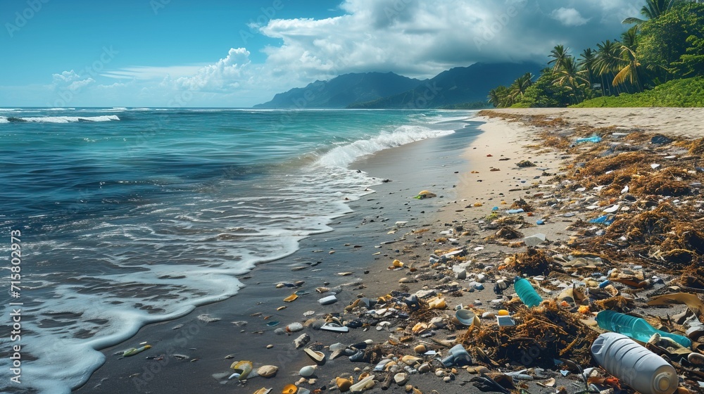 Beach full of trash, waste on a beach, Trash in the ocean Stock ...