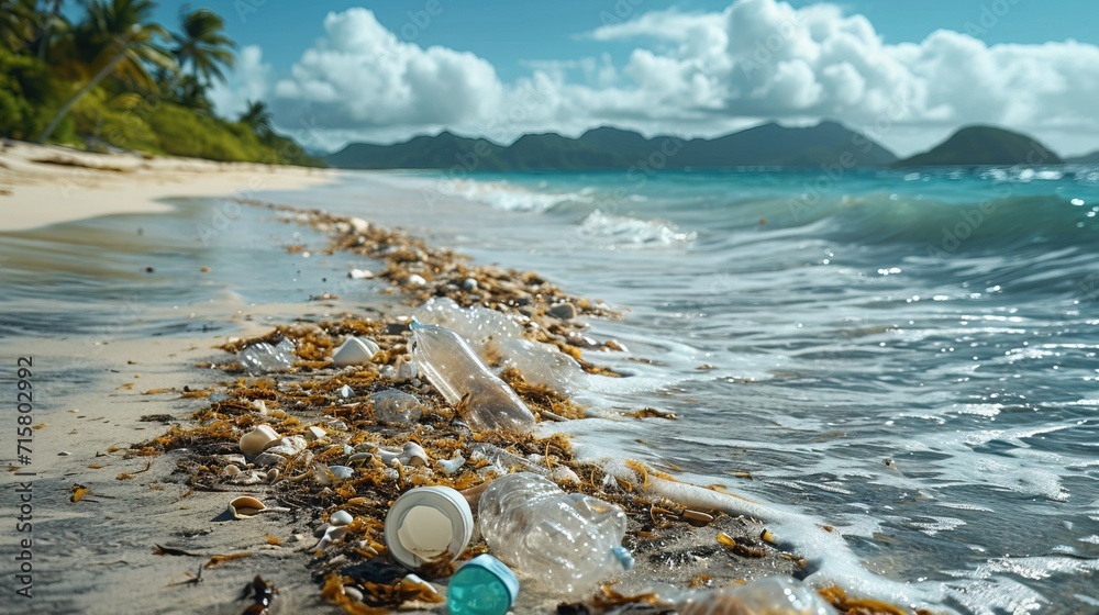 Beach full of trash, waste on a beach, Trash in the ocean Stock ...