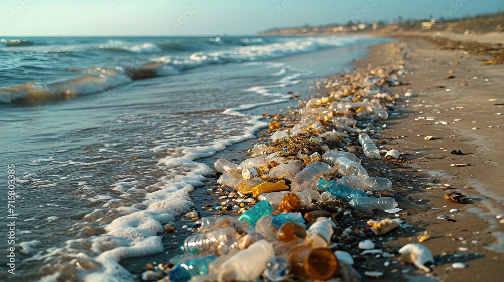 Beach full of trash, waste on a beach, Trash in the ocean Stock ...