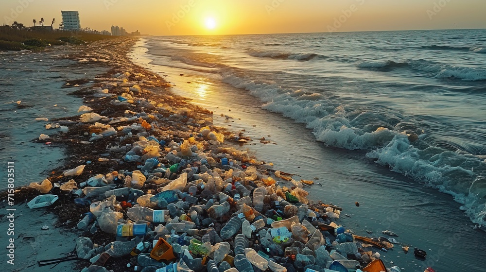 Beach full of trash, waste on a beach, Trash in the ocean Stock ...