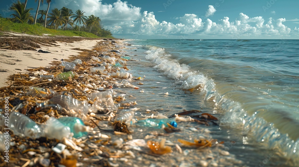 Beach full of trash, waste on a beach, Trash in the ocean Stock ...