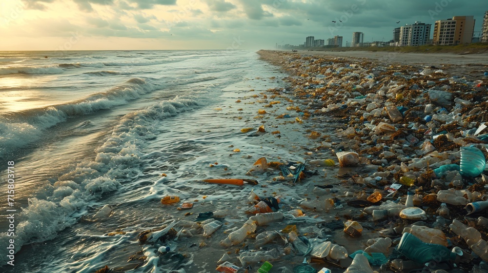 Beach full of trash, waste on a beach, Trash in the ocean Stock ...