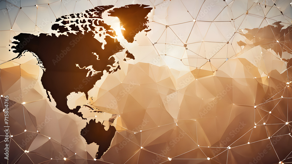 Polygonal mesh network map of world of lines and points, dots and ...