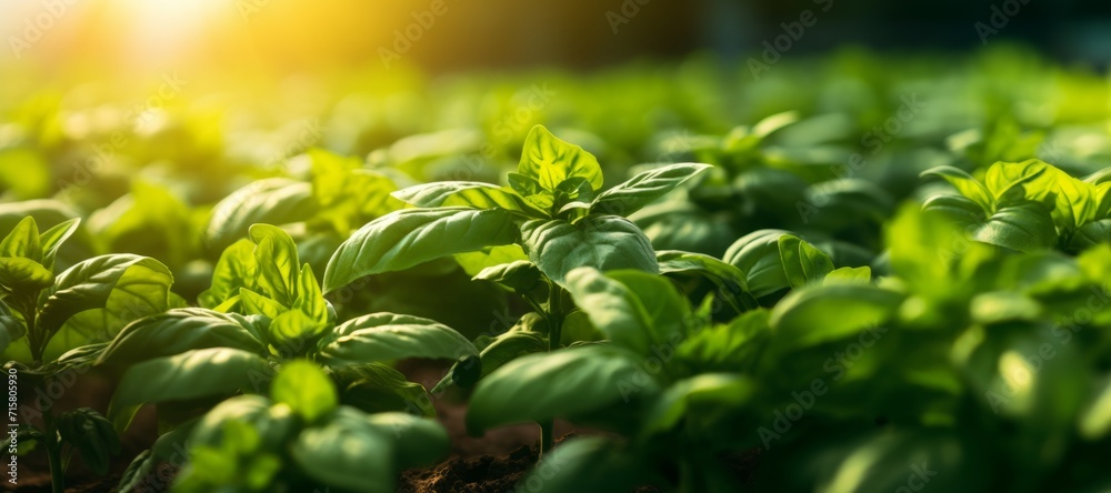 Growing basil harvest and producing vegetables cultivation. Concept of ...
