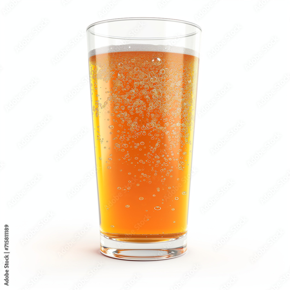 Kombucha, isolated on white background, crystal clear glass with ...