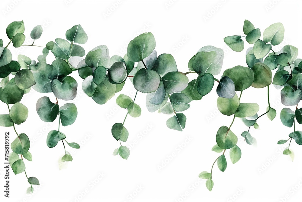Eucalyptus leaves border. Watercolor illustration isolated on white ...