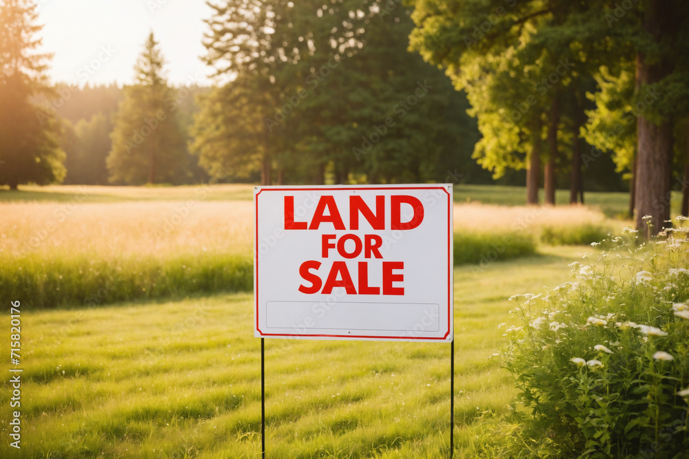 Land for sale sign. Real estate conceptual image. White sign symbolizes ...