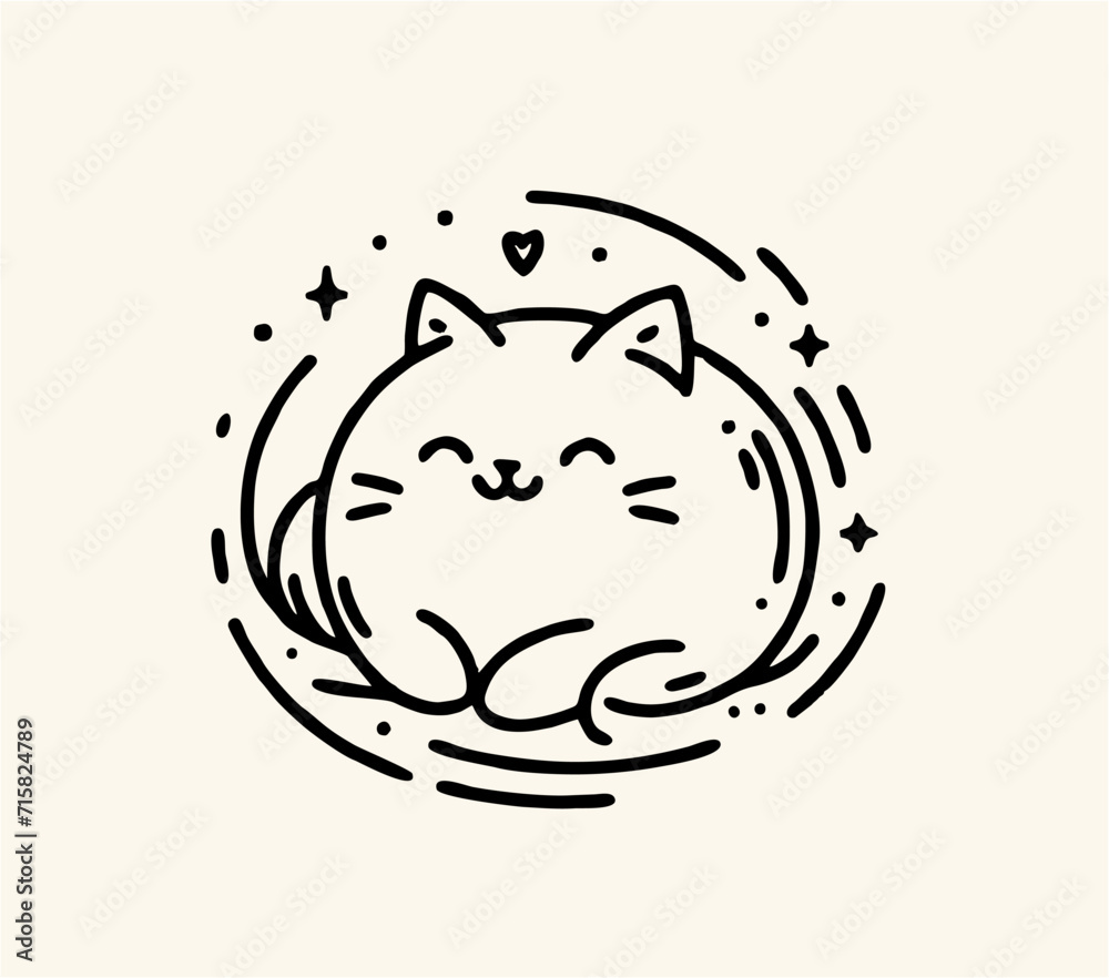 Adorable Cute Cat Laying Pose Vector Line Drawing Illustration Stock ...