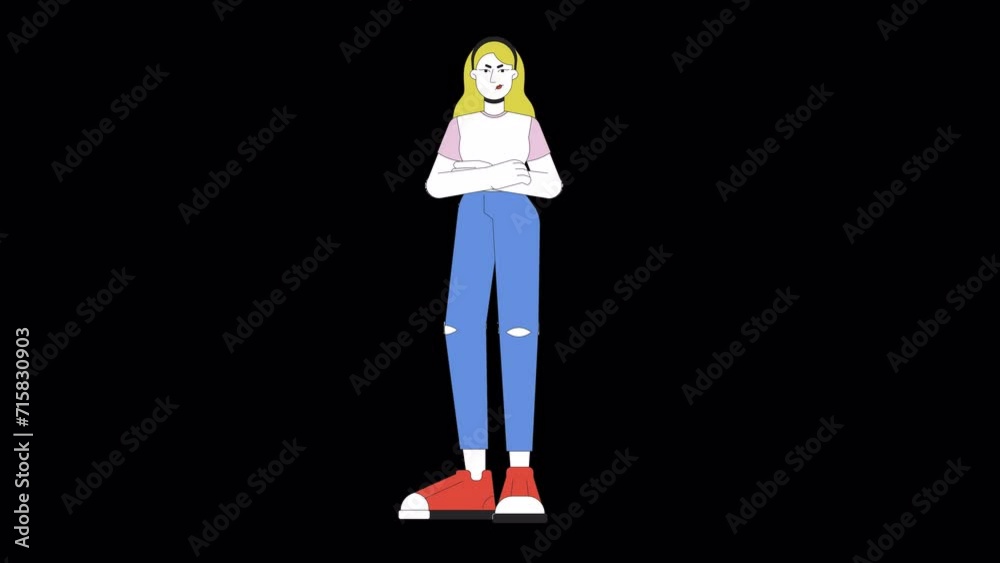 Woman angry arms crossed line cartoon animation. Emotional expressing ...
