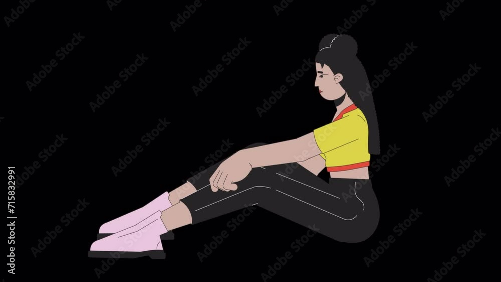 Depressed woman sitting line cartoon animation. Emotional expressing ...