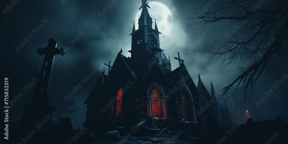 Halloween Horror Castle Graveyard Festive Border, Scary Vampire castle ...