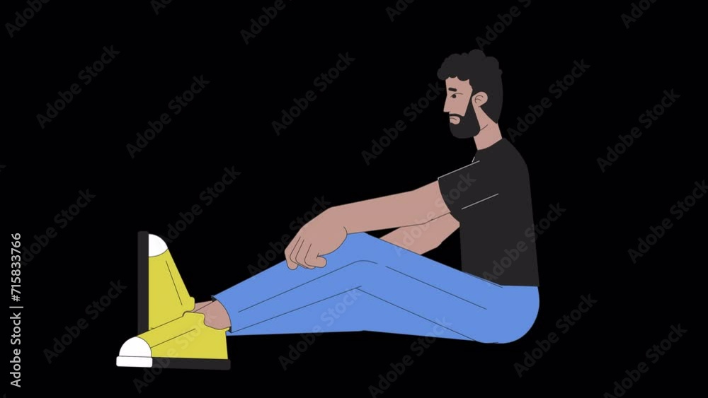 Depressed man holding head line cartoon animation. Emotion expressing ...