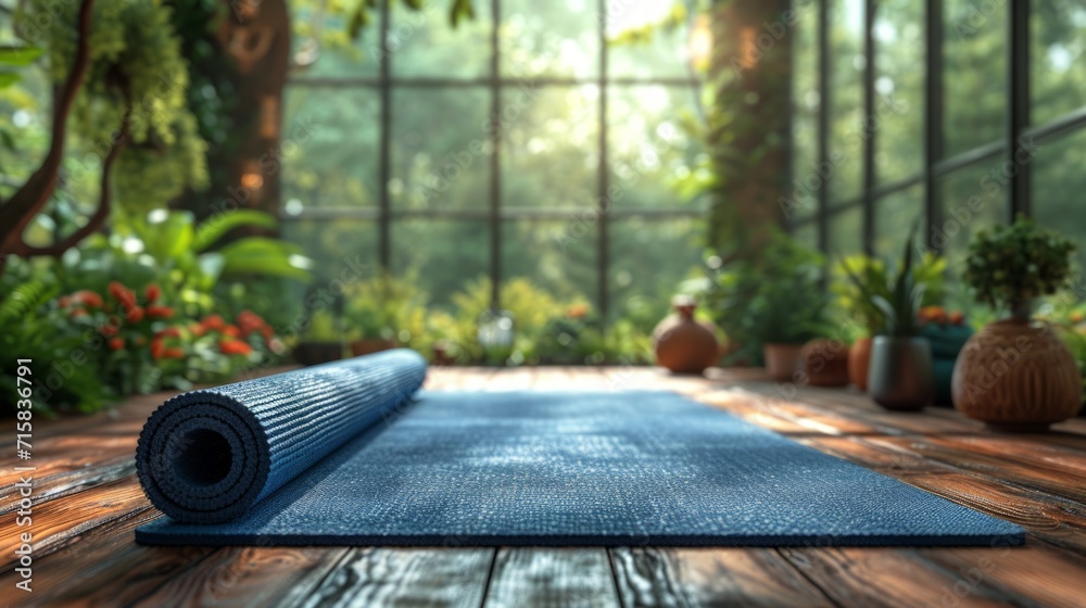 Rolling Yoga mat, Healthy Lifestyle, Fitness. Close to a window with a ...