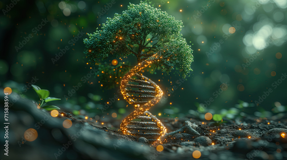 concept of green biotechnology or synthetic biology, graphic of plant ...