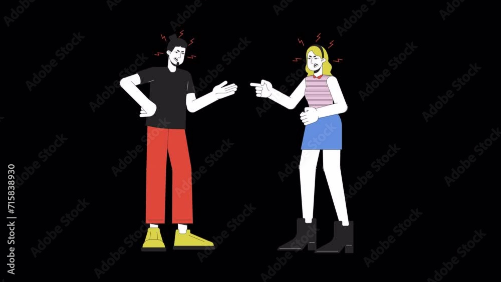 Caucasian couple quarrel line cartoon animation. Emotional expressing ...