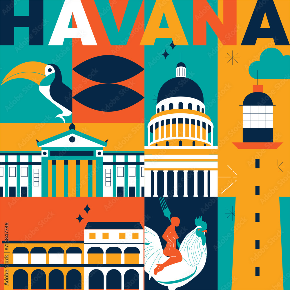 Typography word Havana branding technology concept. Collection of flat ...