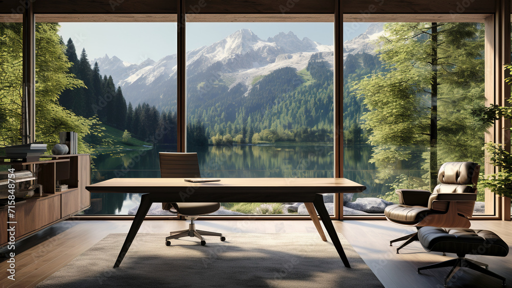 Scenic home office room background or backdrop for online presentations ...