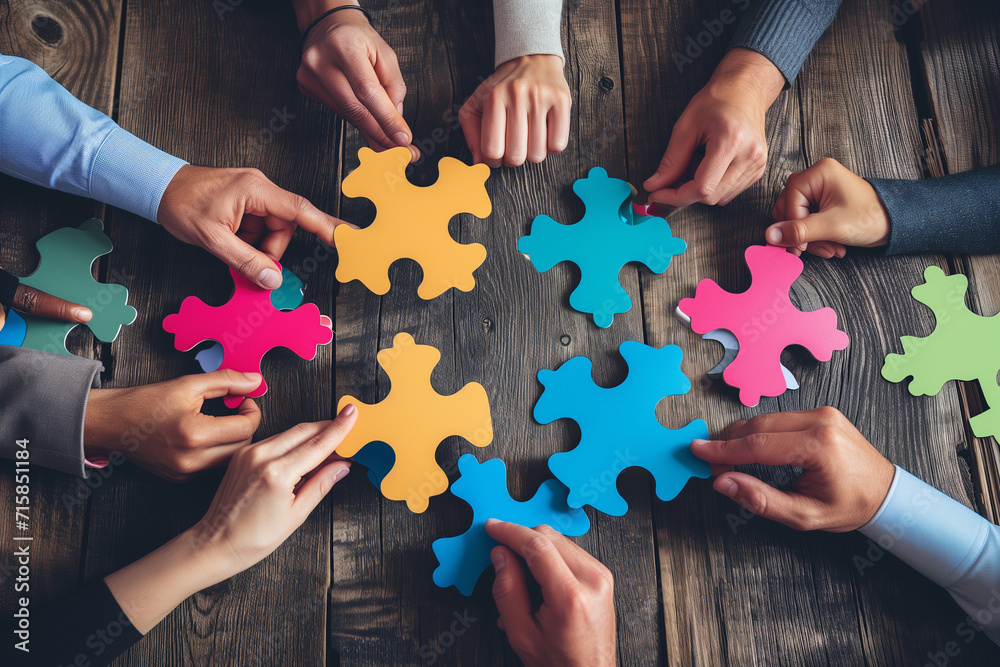 Vibrant scene of employees working together and each person ...