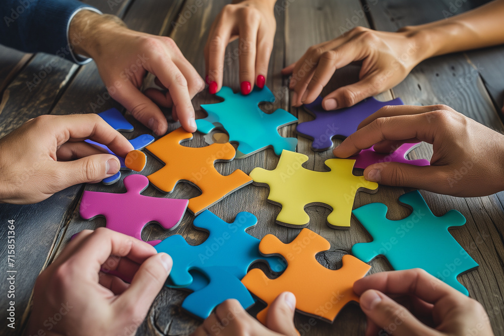 Vibrant scene of employees working together and each person ...