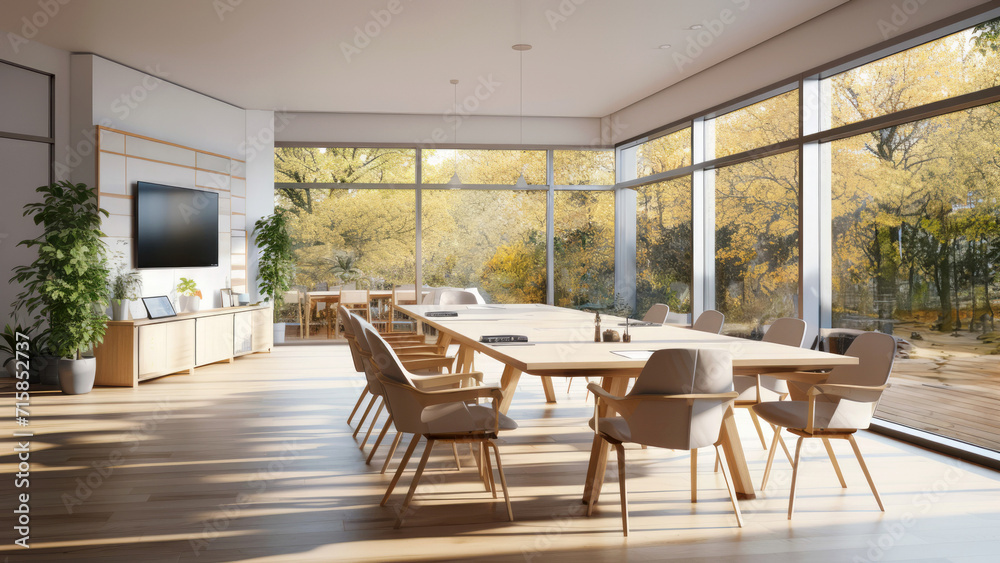 Scenic small office room interior background or backdrop for online ...